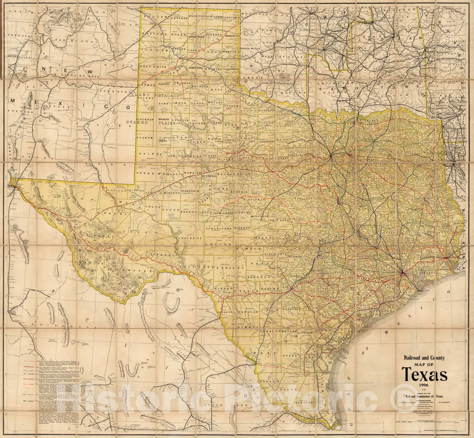 Historic Map : Railroad and County Map of Texas, 1906 - Vintage Wall A ...