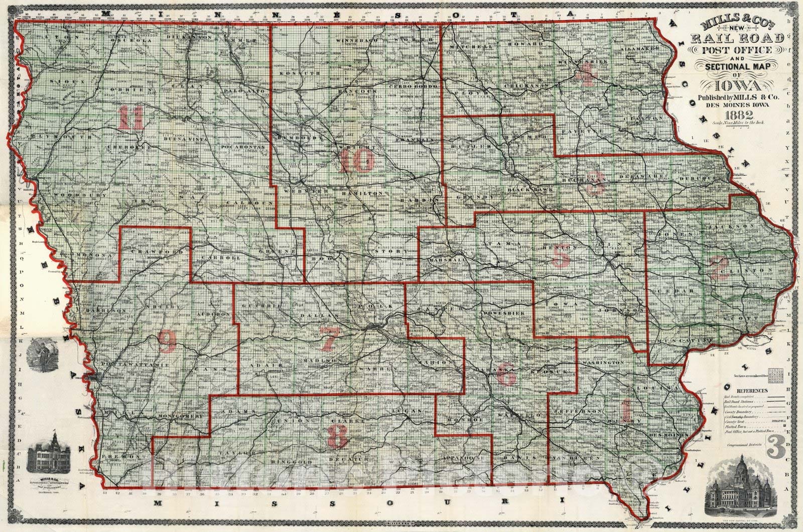 Historic Wall Map : Map of Iowa, 1882 - Vintage Wall Art – Historic ...