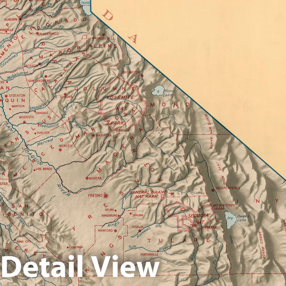 Historic Map : Wall Map, California - Physical. 1950 - Vintage Wall Ar ...