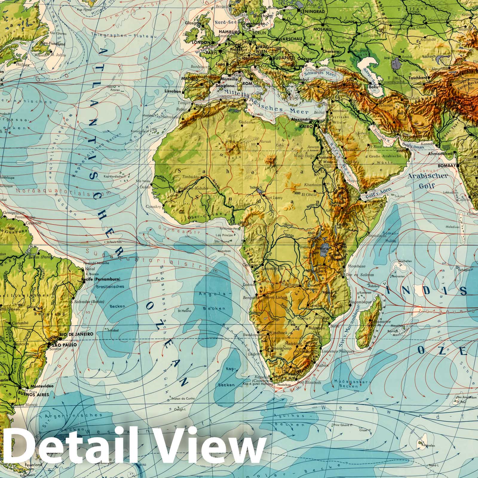 Historic Map : Wall Map, World - Physical 1952 - Vintage Wall Art ...