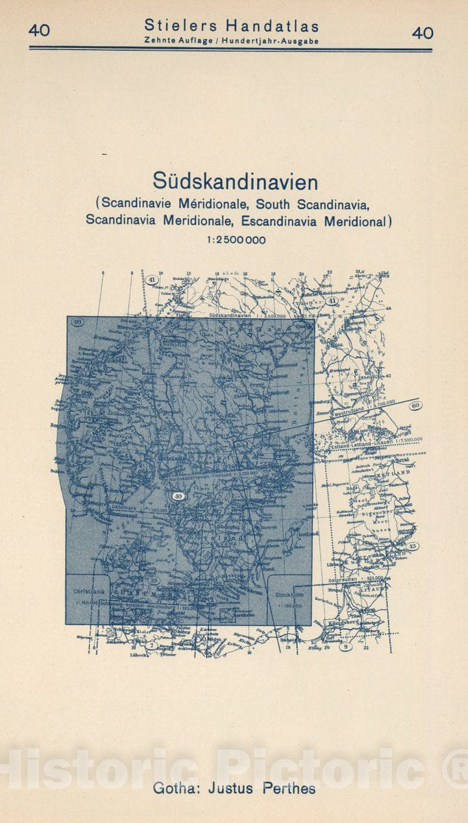 Historic Wall Map : 1925 Index Map: 40. Sudskandinavien. South Scandin ...