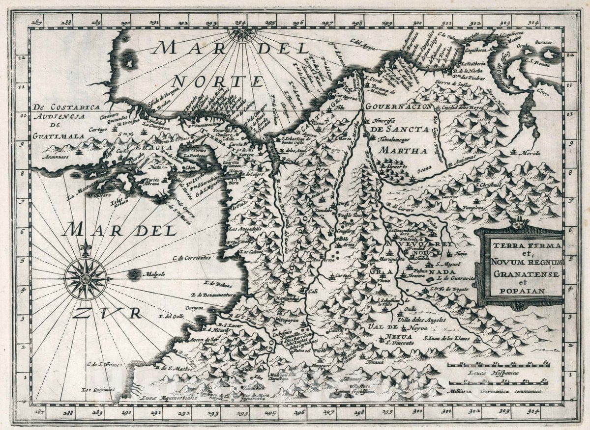 Historic Map : Terra Firma et Novum Regnum Granatense et Popaian, 1636 ...