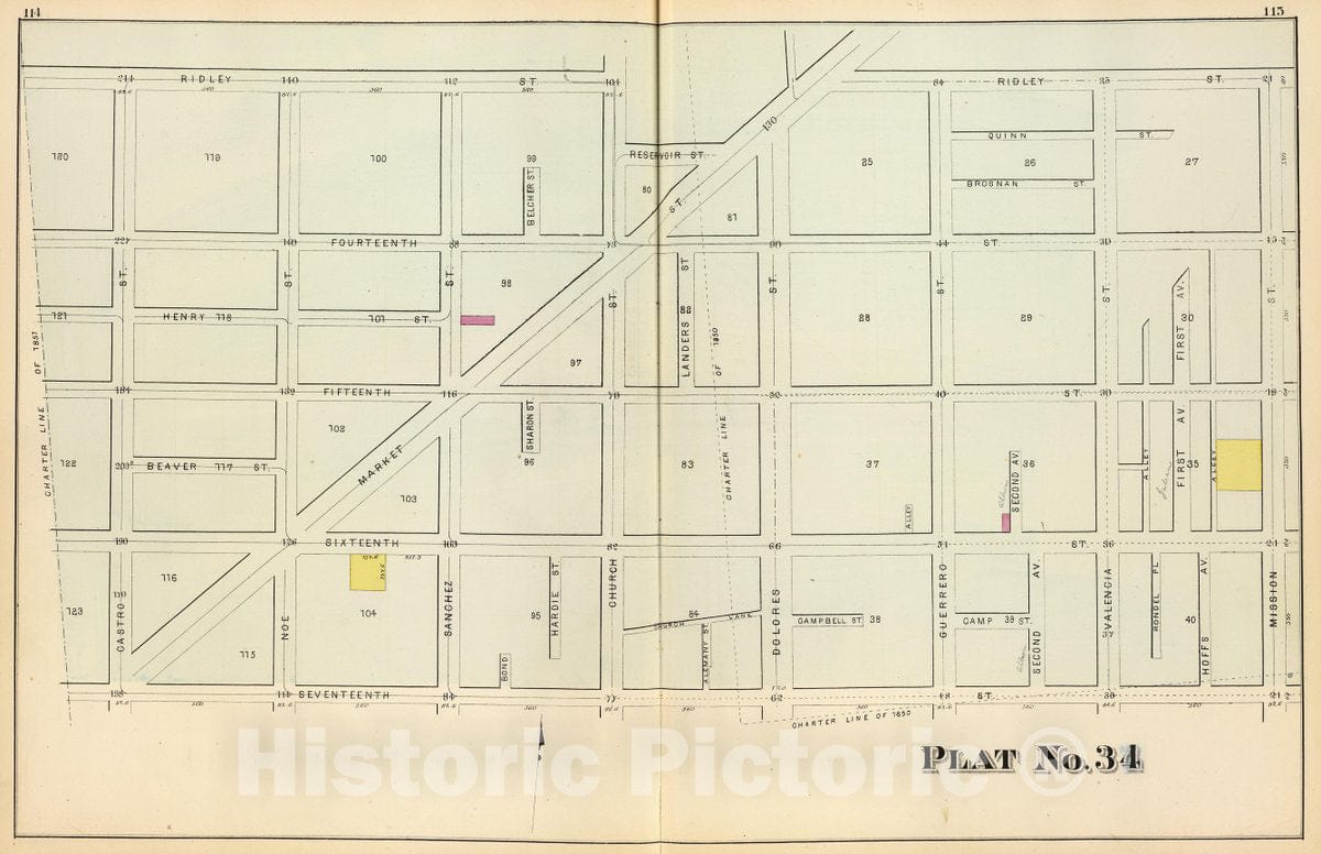 Historic Map : Plat thirty-four [San Francisco), 1876, Vintage Wall De ...