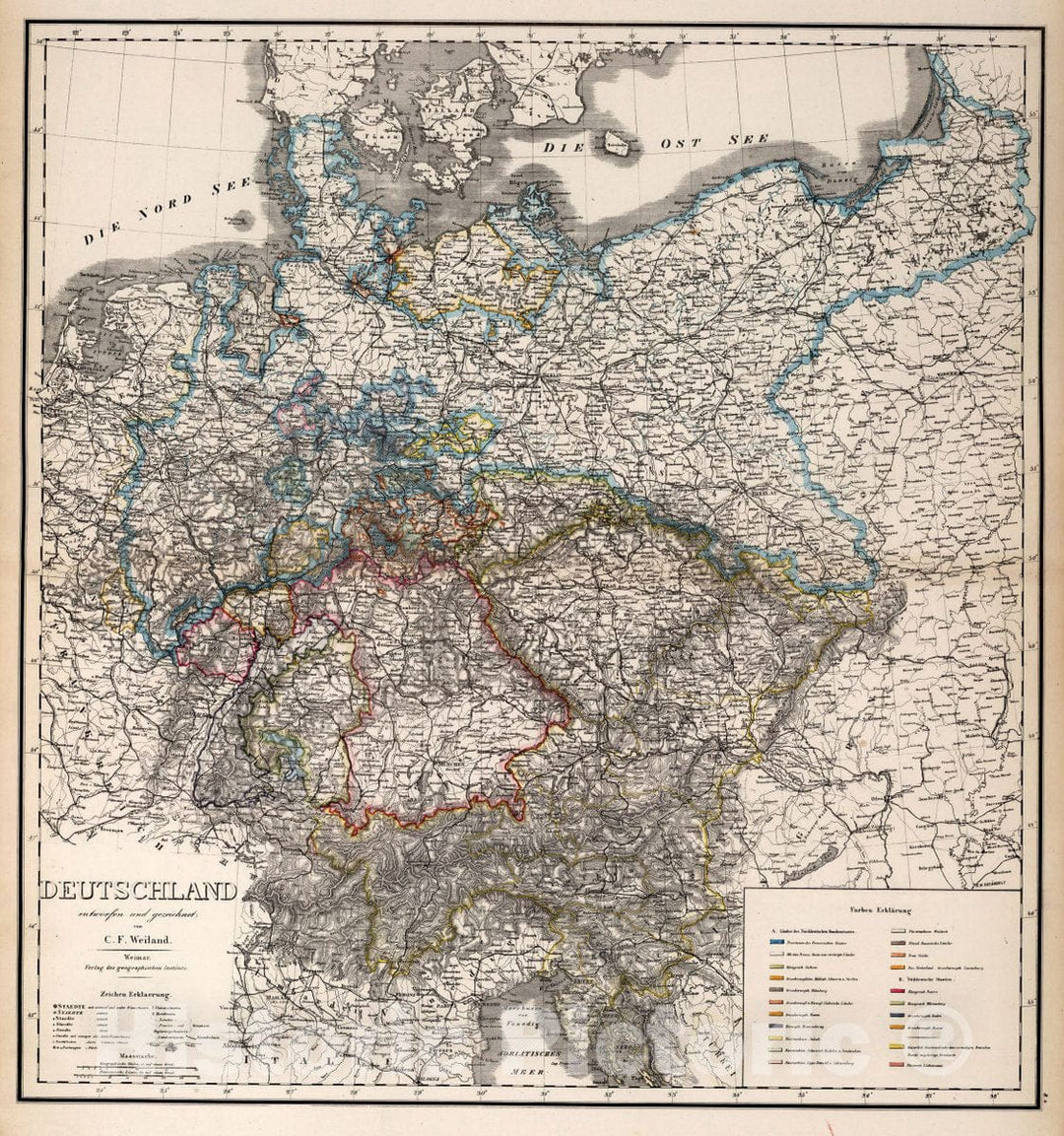 Historic Map : Germany, Deutschland. Entworfen und gezeichnet von C.F ...