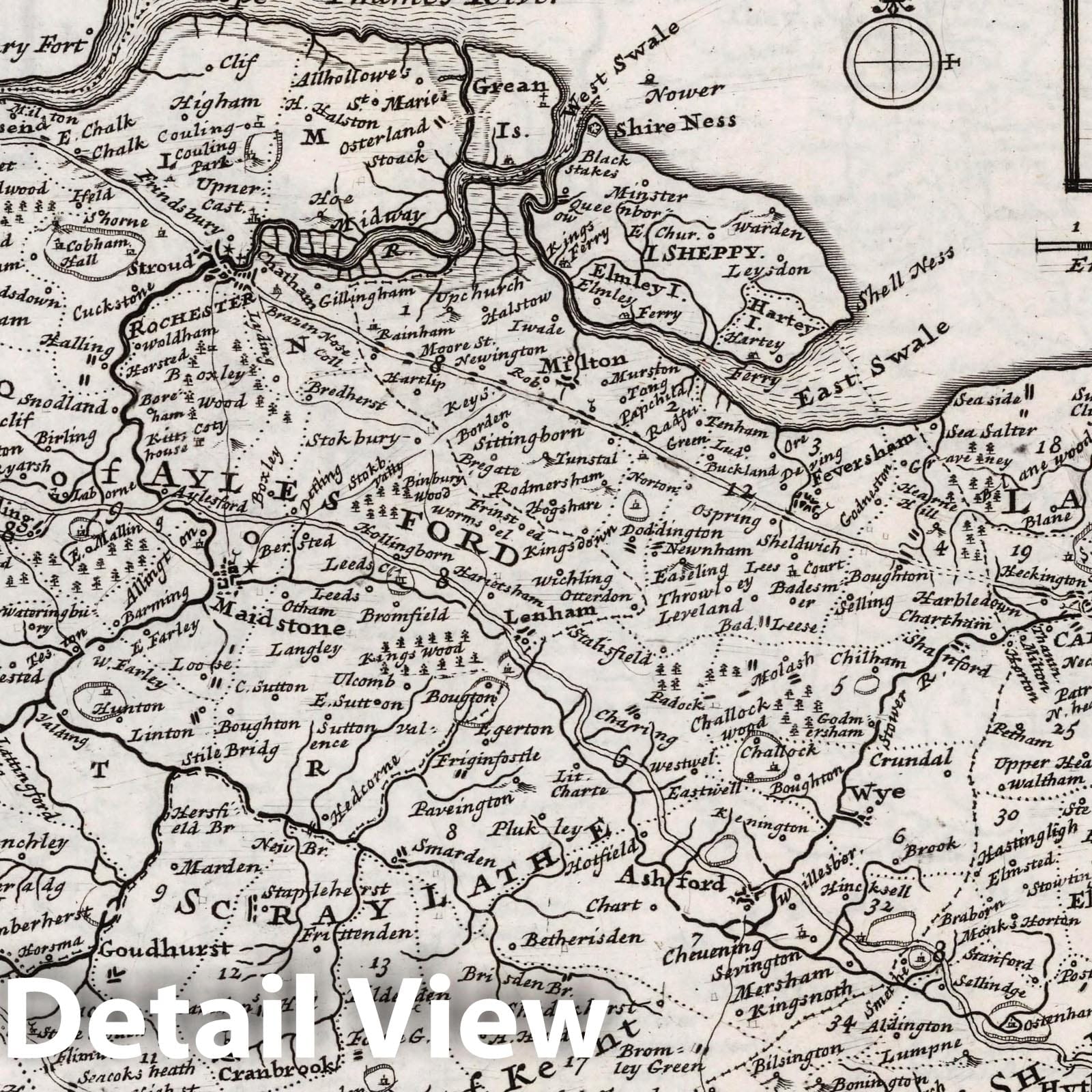 Historic Map : Kent. by Herman Moll Geographer, 1724 Atlas - Vintage W ...