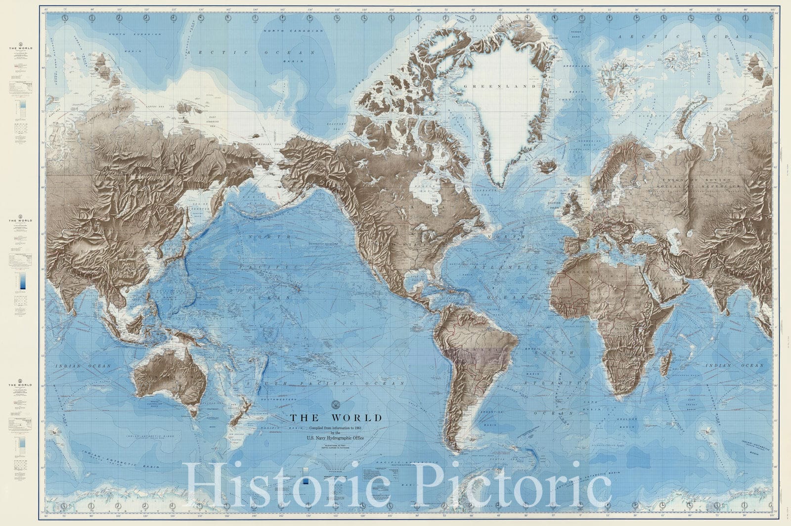 Historic Map : The World, U.S. Navy Hydrographic Office, 1961, Vintage ...