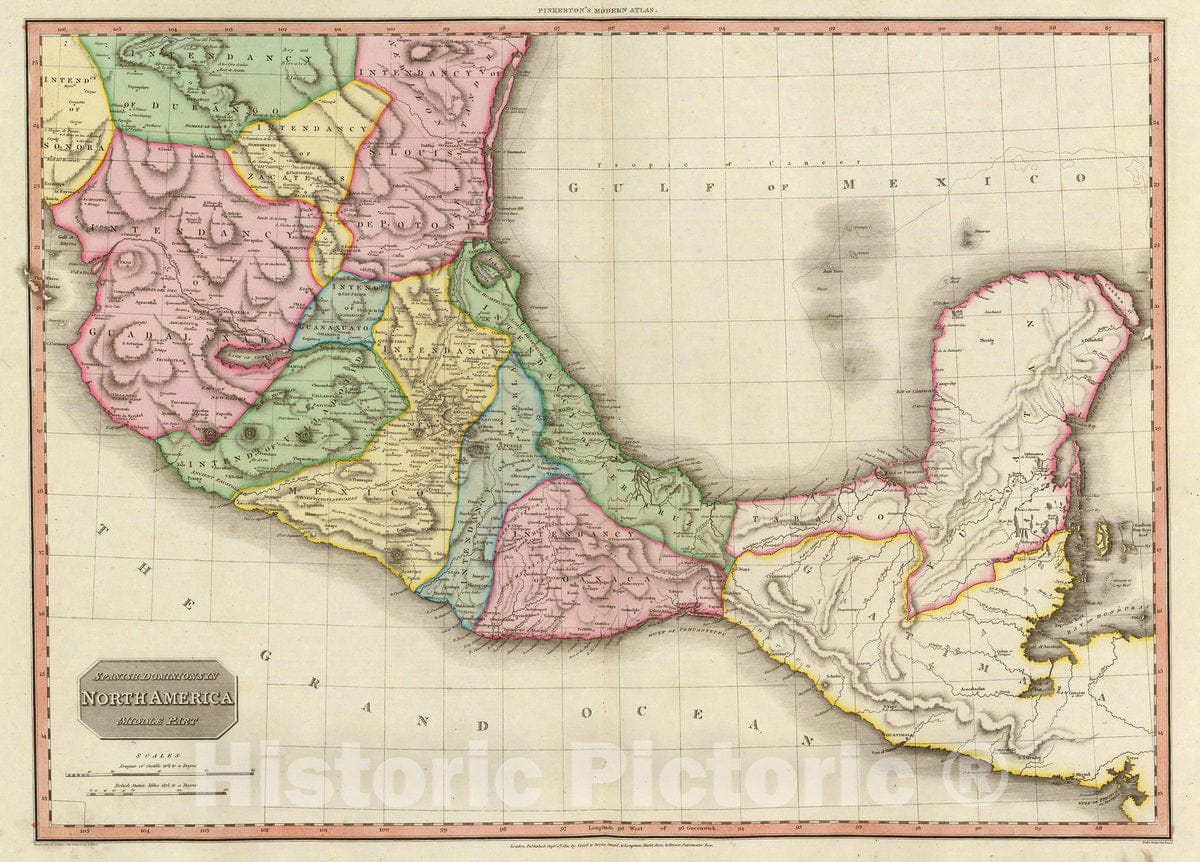 Historic Map - Spanish Dominions In North America Middle Part (Mexico ...