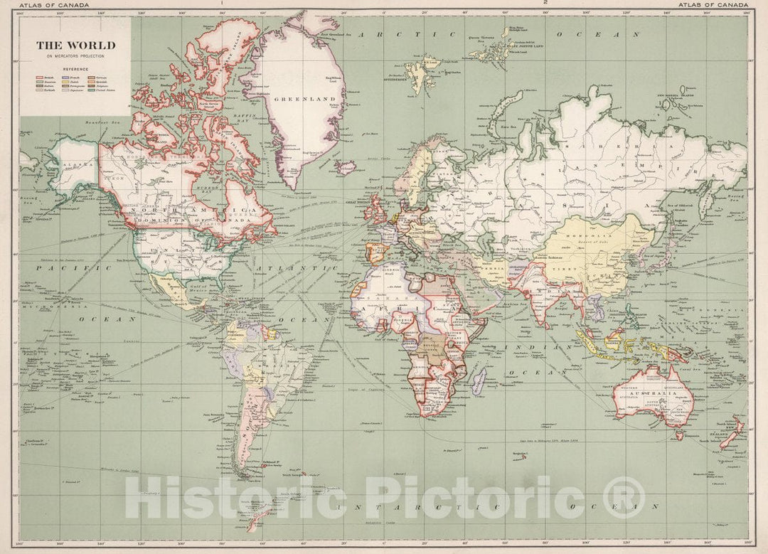 Historic Map : The World on Mercators Projection, 1915 Atlas - Vintage ...