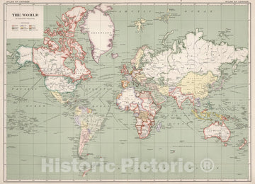 Historic Map : The World on Mercators Projection, 1915 Atlas - Vintage ...