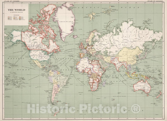 Historic Map : The World on Mercators Projection, 1915 Atlas - Vintage ...