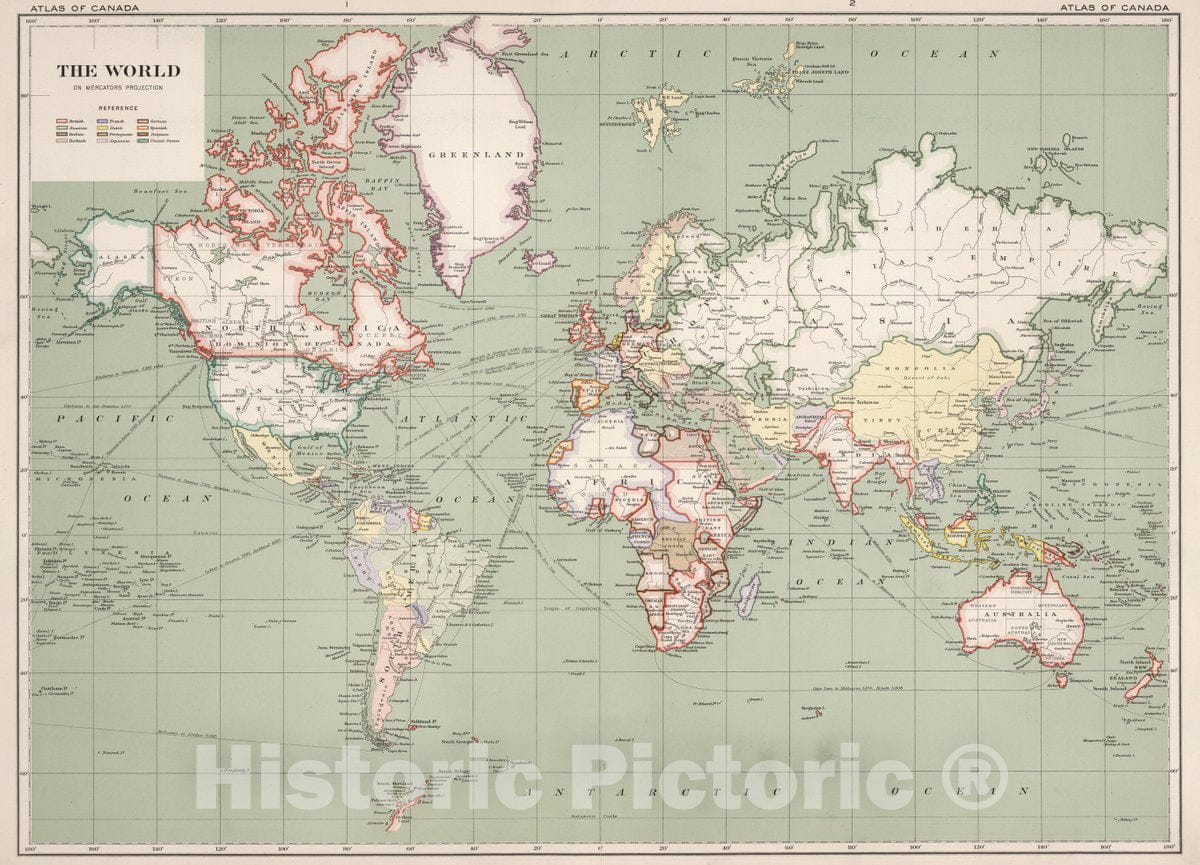 Historic Map : The World on Mercators Projection, 1915 Atlas - Vintage ...