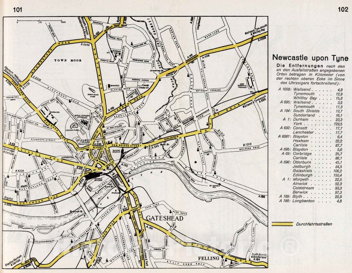 Historic Map : Newcastle Upon Tyne, 1941 Military Atlas - Vintage Wall ...