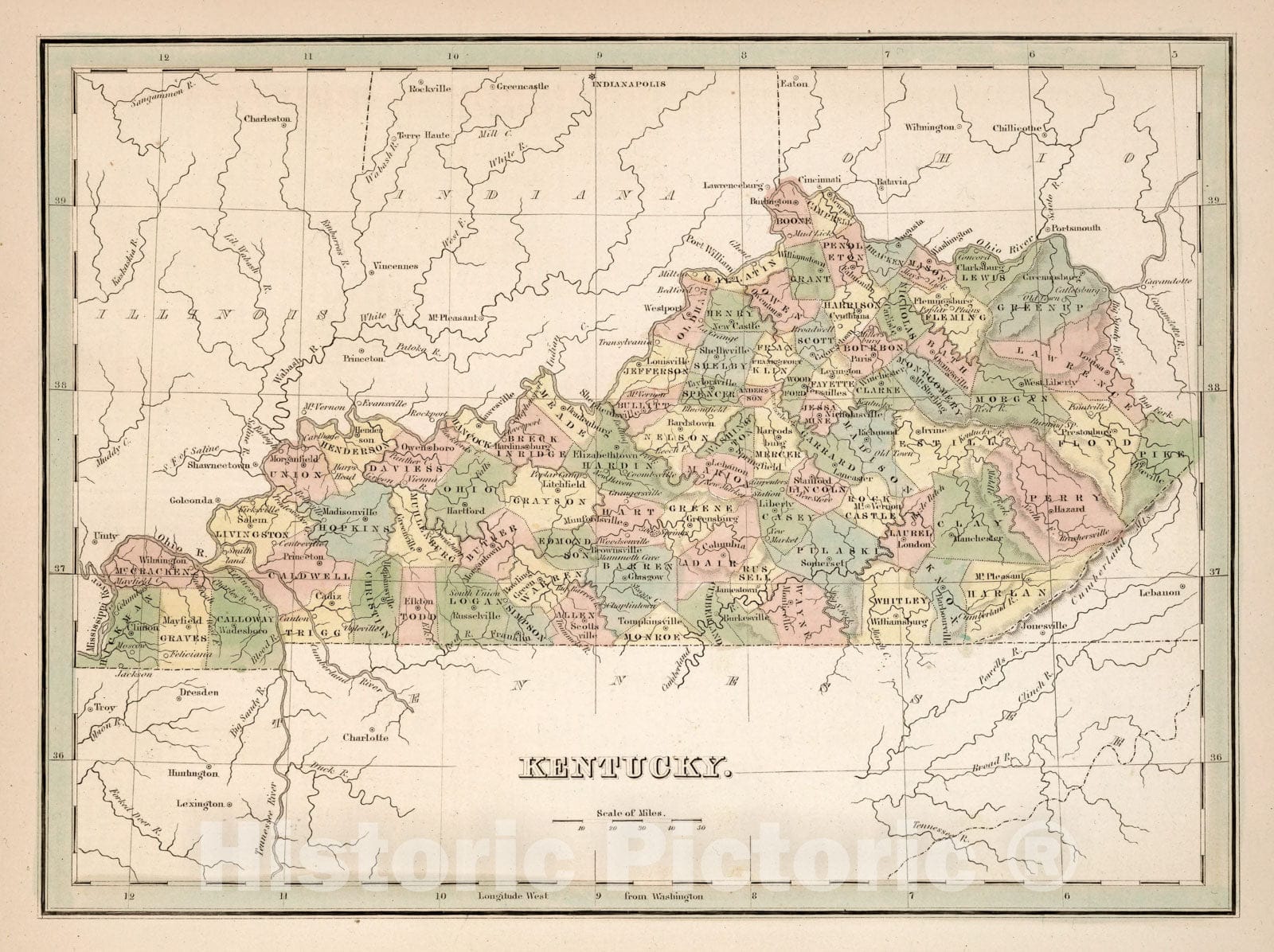 Historic Map - Kentucky. A Comprehensive Atlas, Geographical, Historic ...