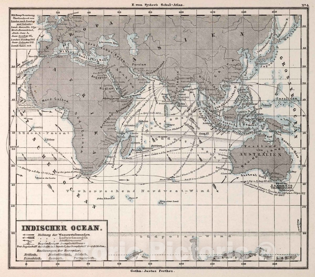 Historic Map : 4. Indischer Ocean. Indian Ocean, 1872 Atlas - Vintage ...