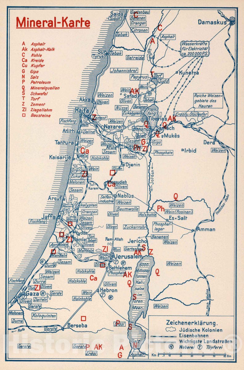 Historic Map : Israel, Holy Land 1926 Palaestina - Wirtschafts - Atlas ...
