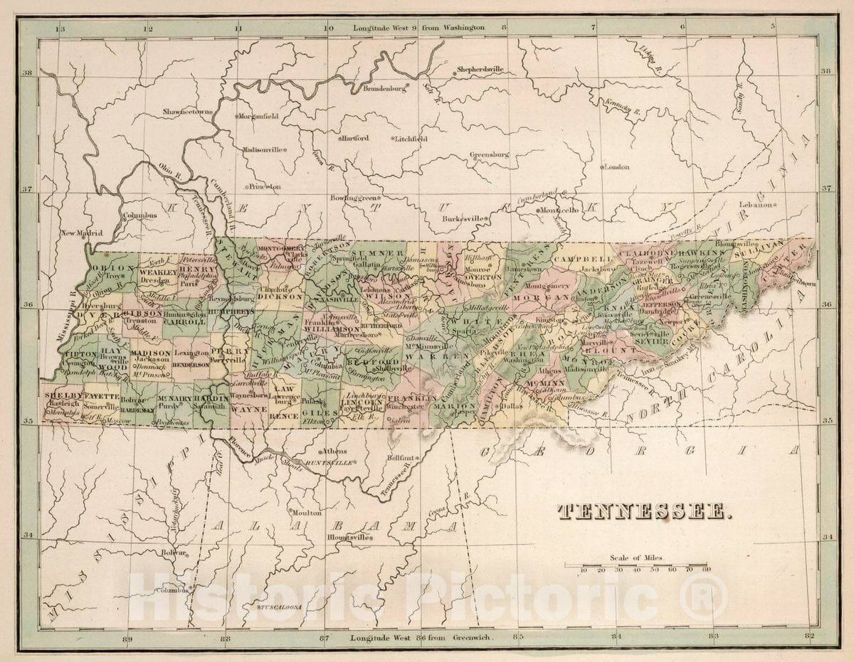 Historic Map : Tennessee. A Comprehensive Atlas, Geographical, Histori ...