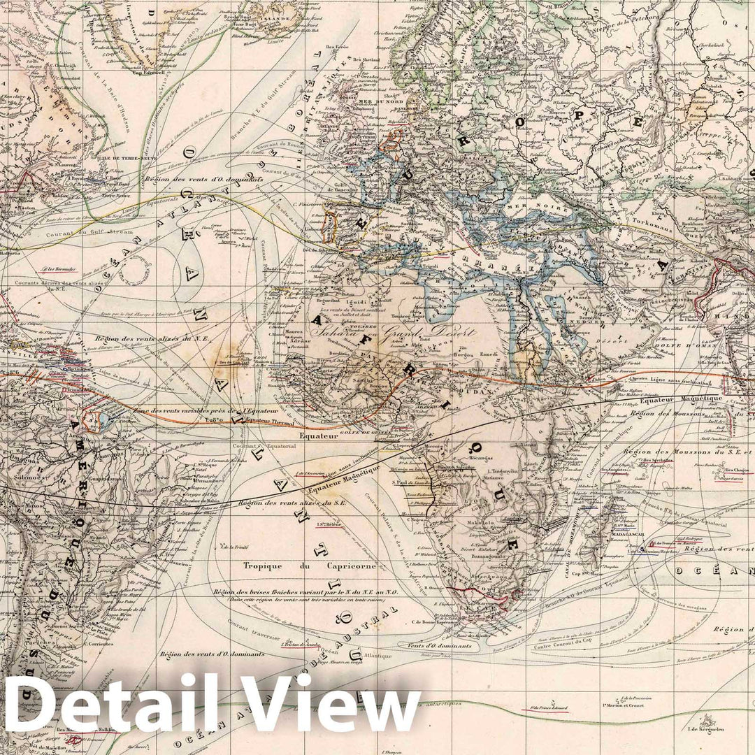 Historic Map : Mappe - Monde : Planispherrique, Physique et hydrograph – Historic Pictoric