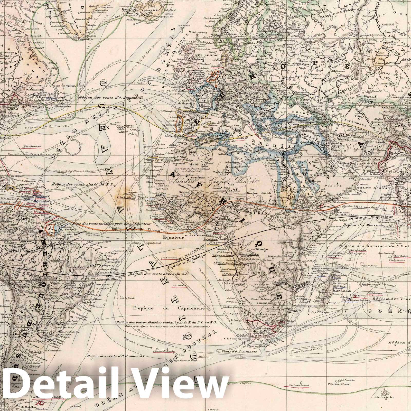 Historic Map : Mappe - Monde : Planispherrique, Physique et hydrograph - Historic Pictoric