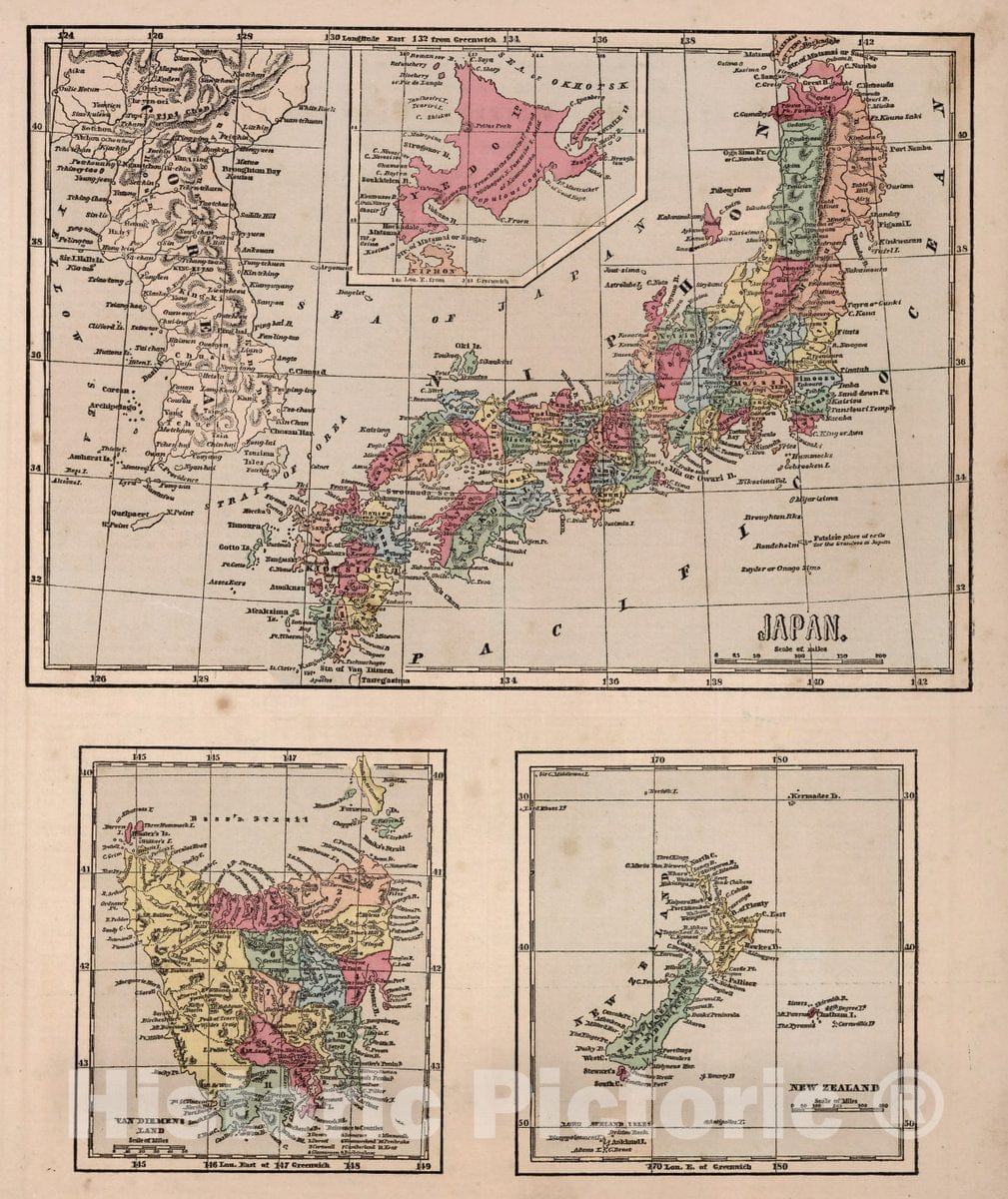 Historic Map : Japan, Japan, Van Diemen's Land, and New Zealand, 1856 ...