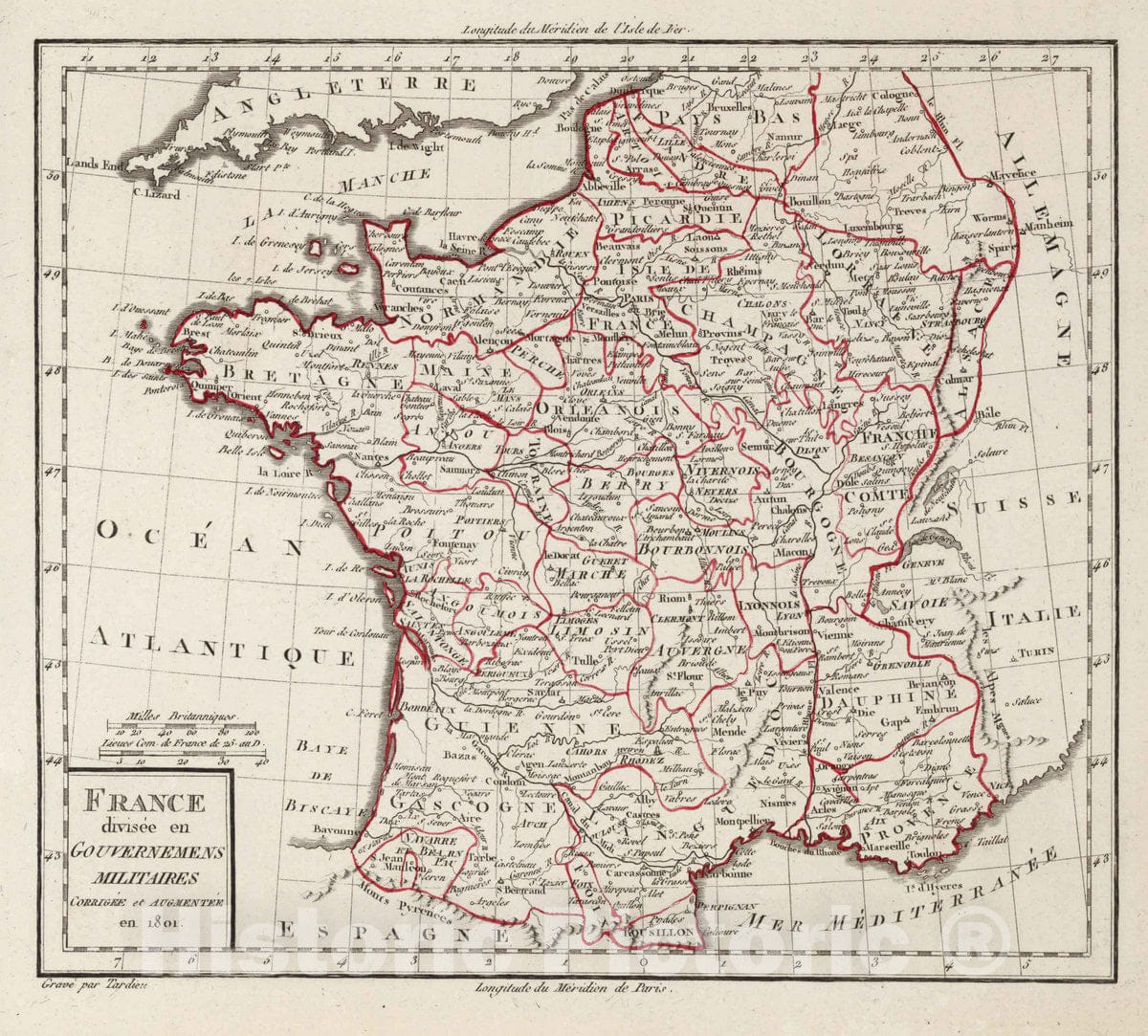 Historic Wall Map : France, XVII. France divisee en Gouvernemens Milit ...