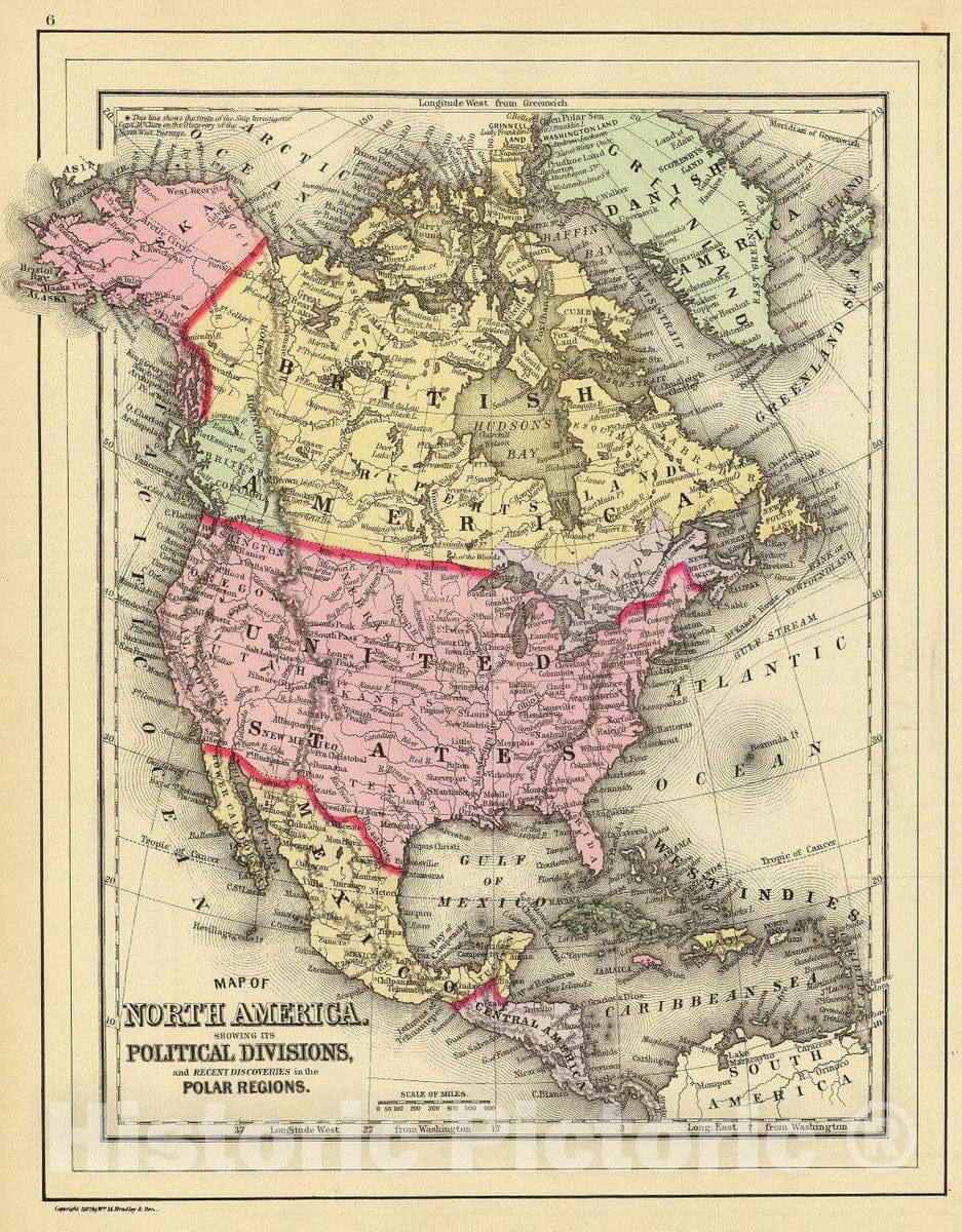 Historic Map - Map of North America Showing Its Political Divisions, a ...
