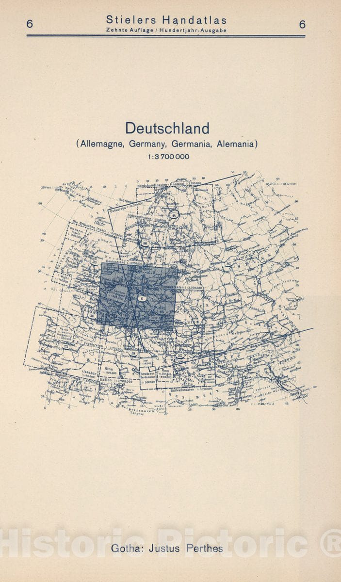 Historic Map : 1925 Index Map: 6. Deutschland. Germany. - Vintage Wall ...