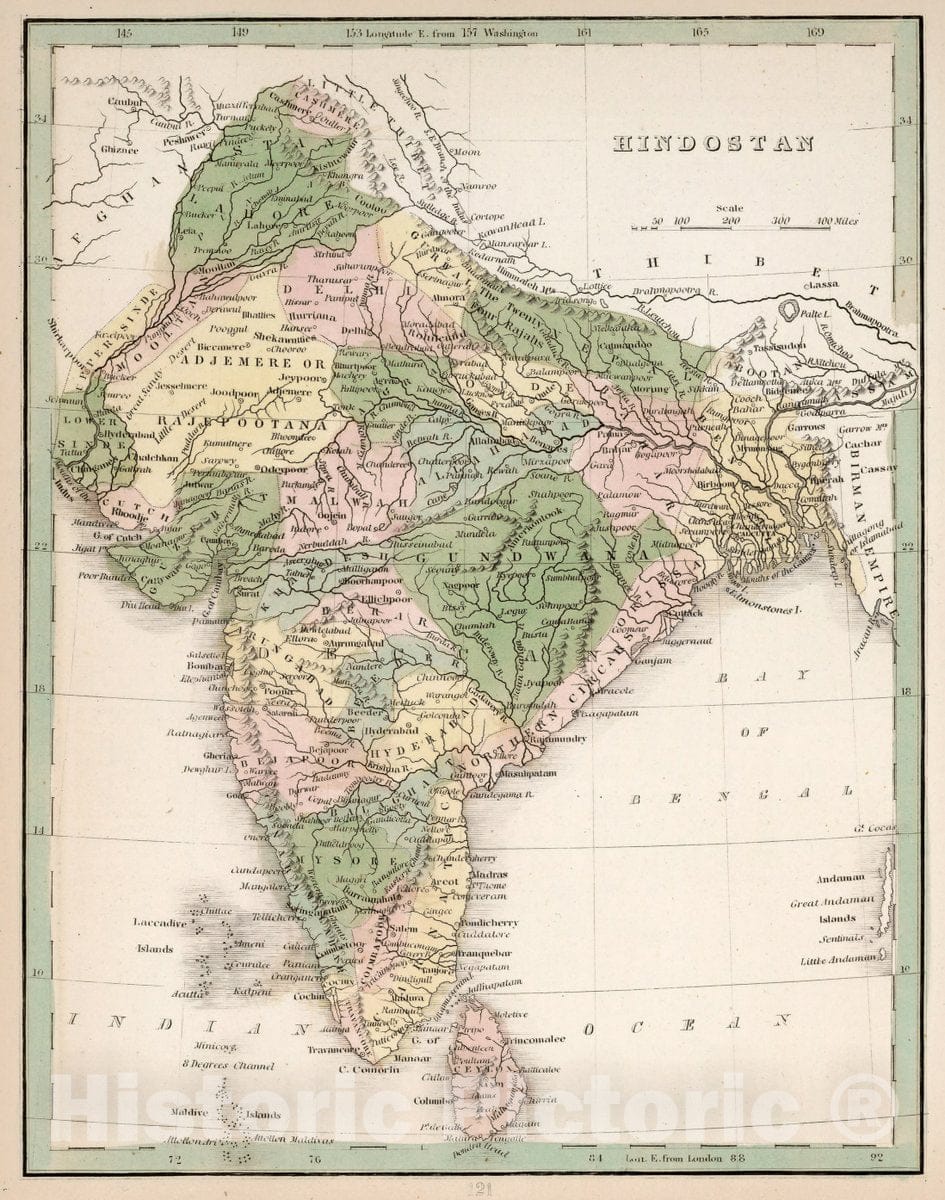 Historic Map : Hindostan. A Comprehensive Atlas, Geographical, Histori ...