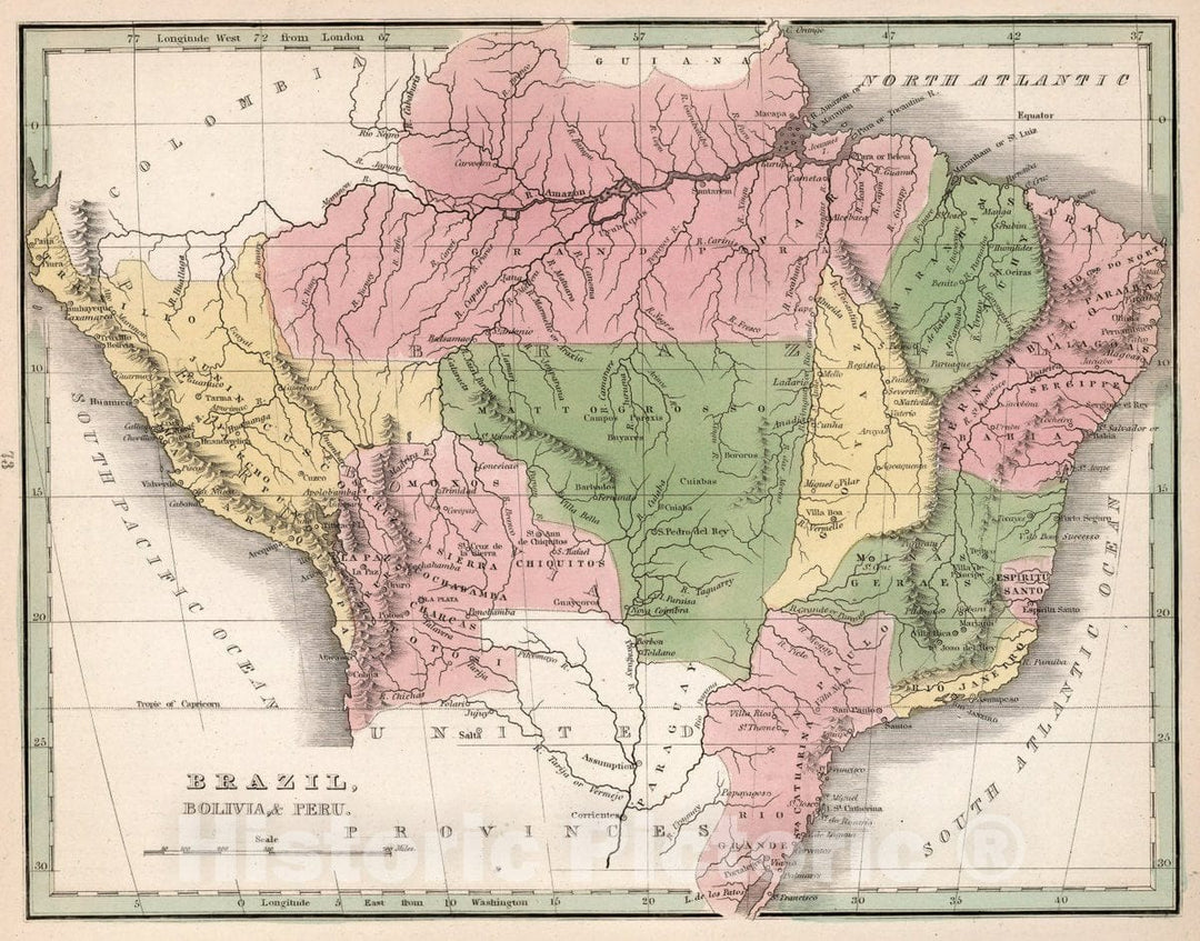 Historic Map : Brazil, Bolivia & Peru. A Comprehensive Atlas, Geograph ...
