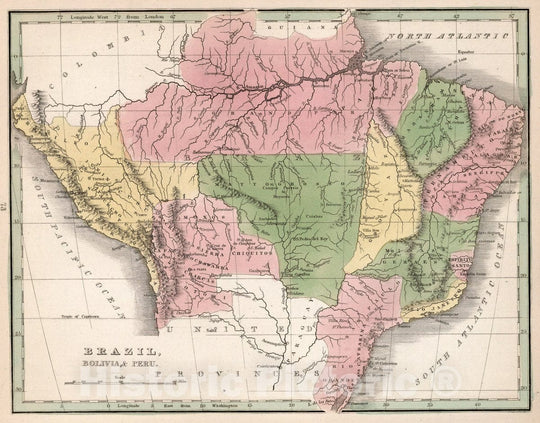 Historic Map : Brazil, Bolivia & Peru. A Comprehensive Atlas, Geograph ...