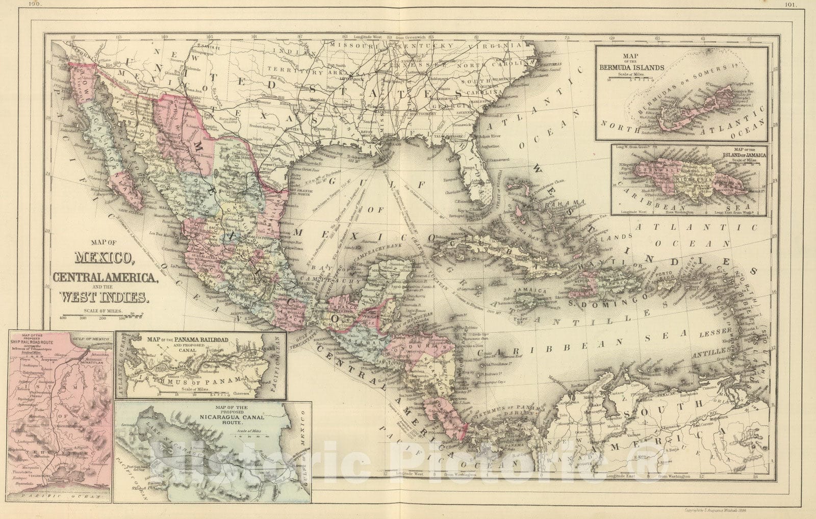 Historic Map : 1884 Map of Mexico, Central America and the West Indies ...