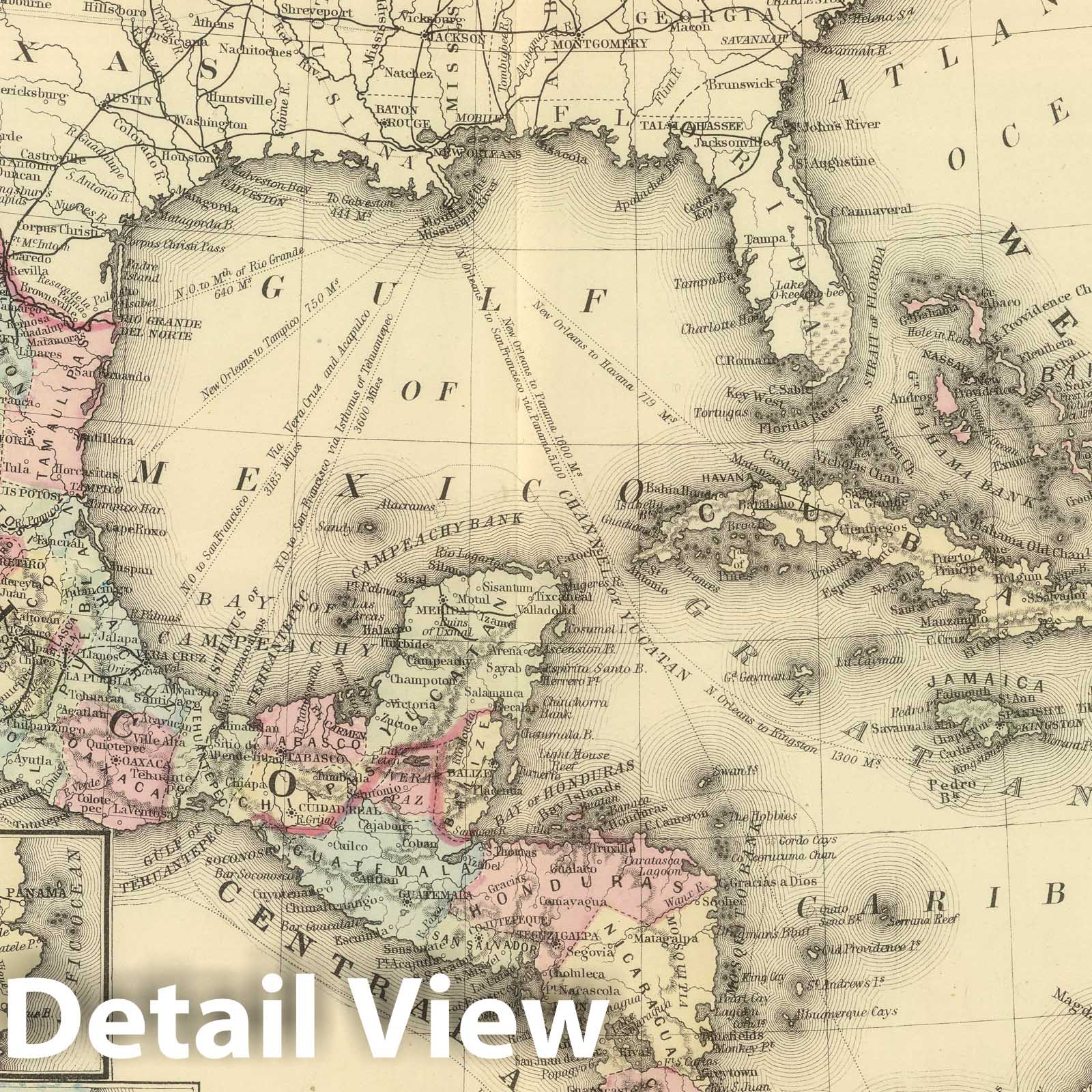 Historic Map : 1884 Map of Mexico, Central America and the West Indies ...