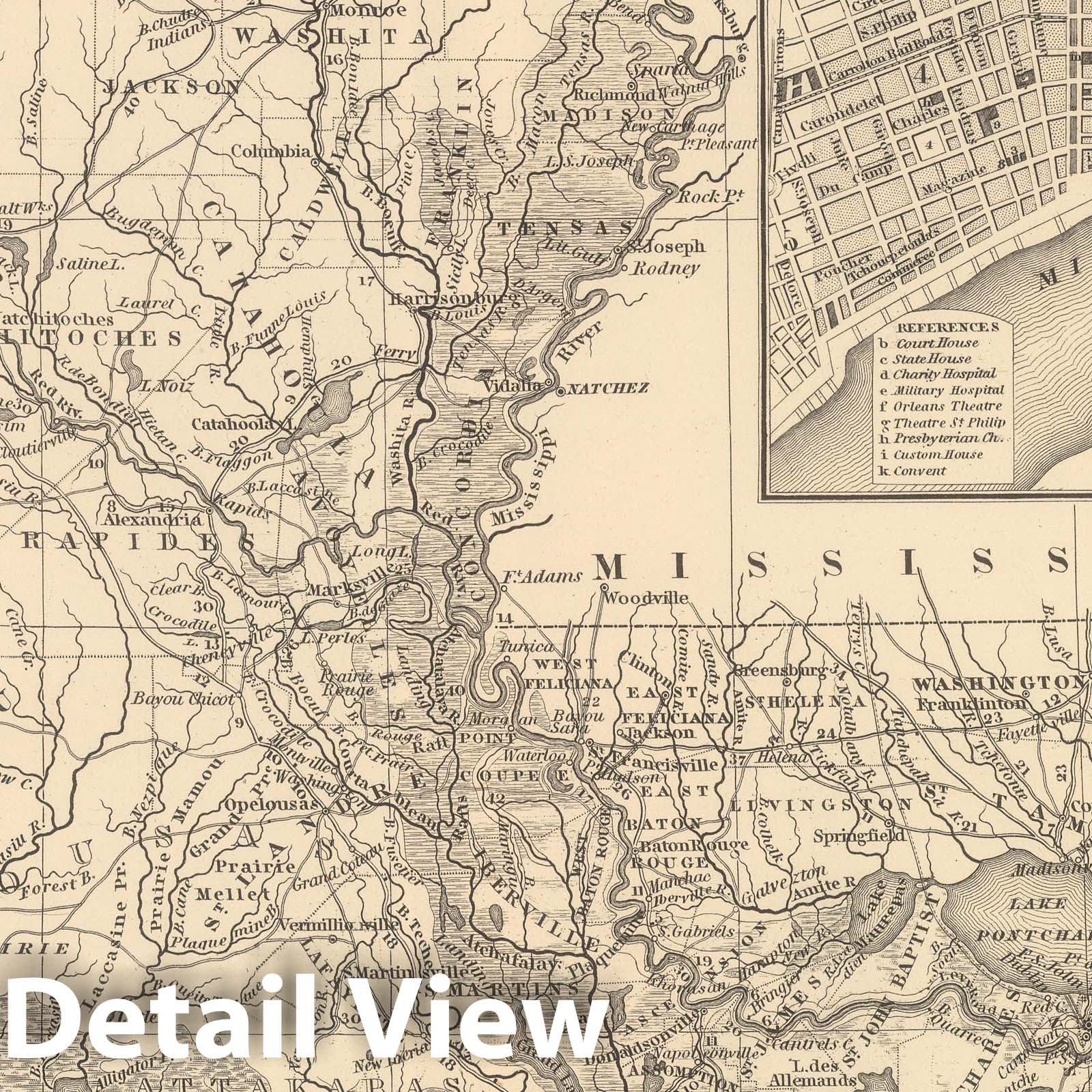 Historic Map : 1848 Louisiana. v1 - Vintage Wall Art - Historic Pictoric