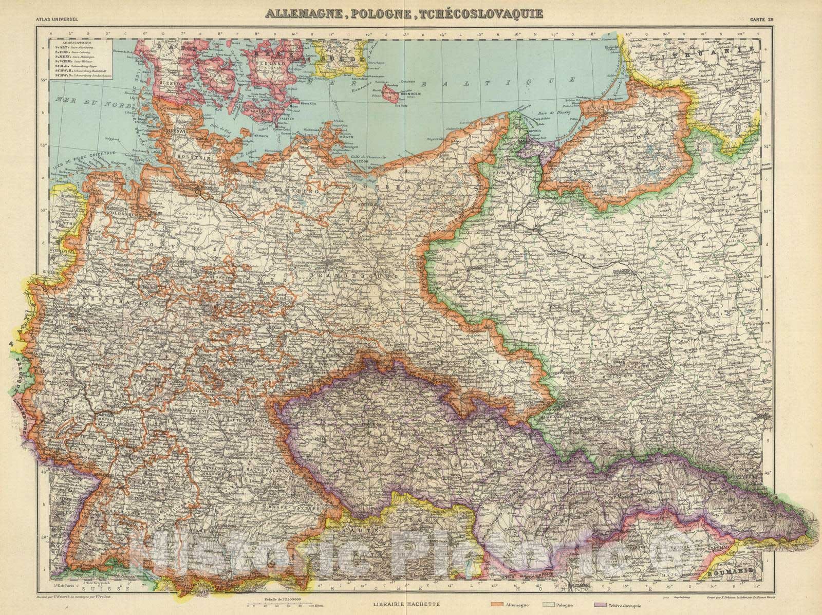 Historic Map : Germany; Poland, 1935 Allemagne, Pologne, Tchecoslovaqu ...
