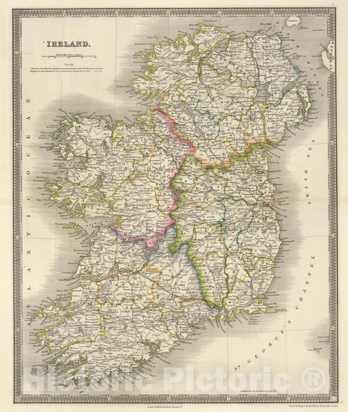 Historic Map : 1844 Ireland. - Vintage Wall Art - Historic Pictoric