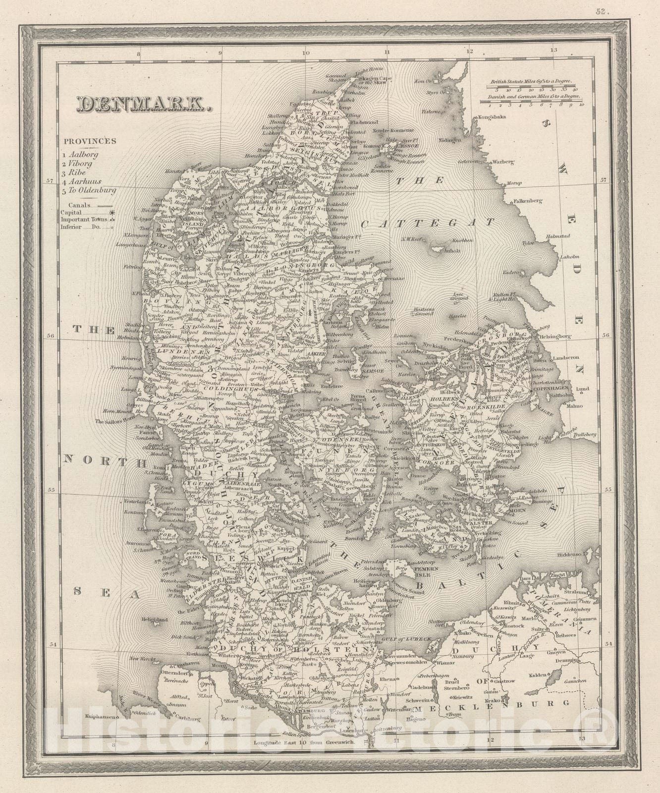 Historic Map : 1848 Denmark. - Vintage Wall Art – Historic Pictoric