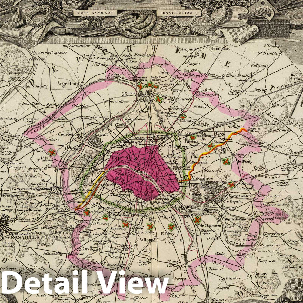 Historic Map : France, 1856 Dept. De La Siene. , Vintage Wall Art ...