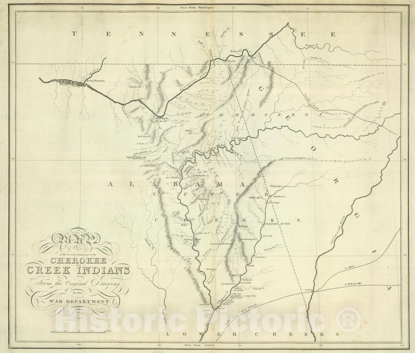 Historic Map : 1824 Map of the Country belonging to the Cherokee and C ...
