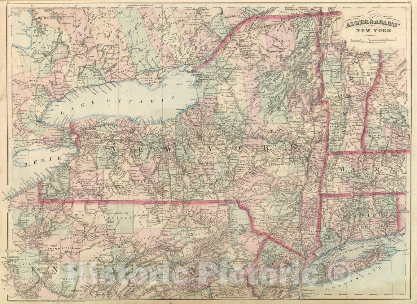 New York Railroad Map 1875 - Asher & Adams | Historic Pictoric