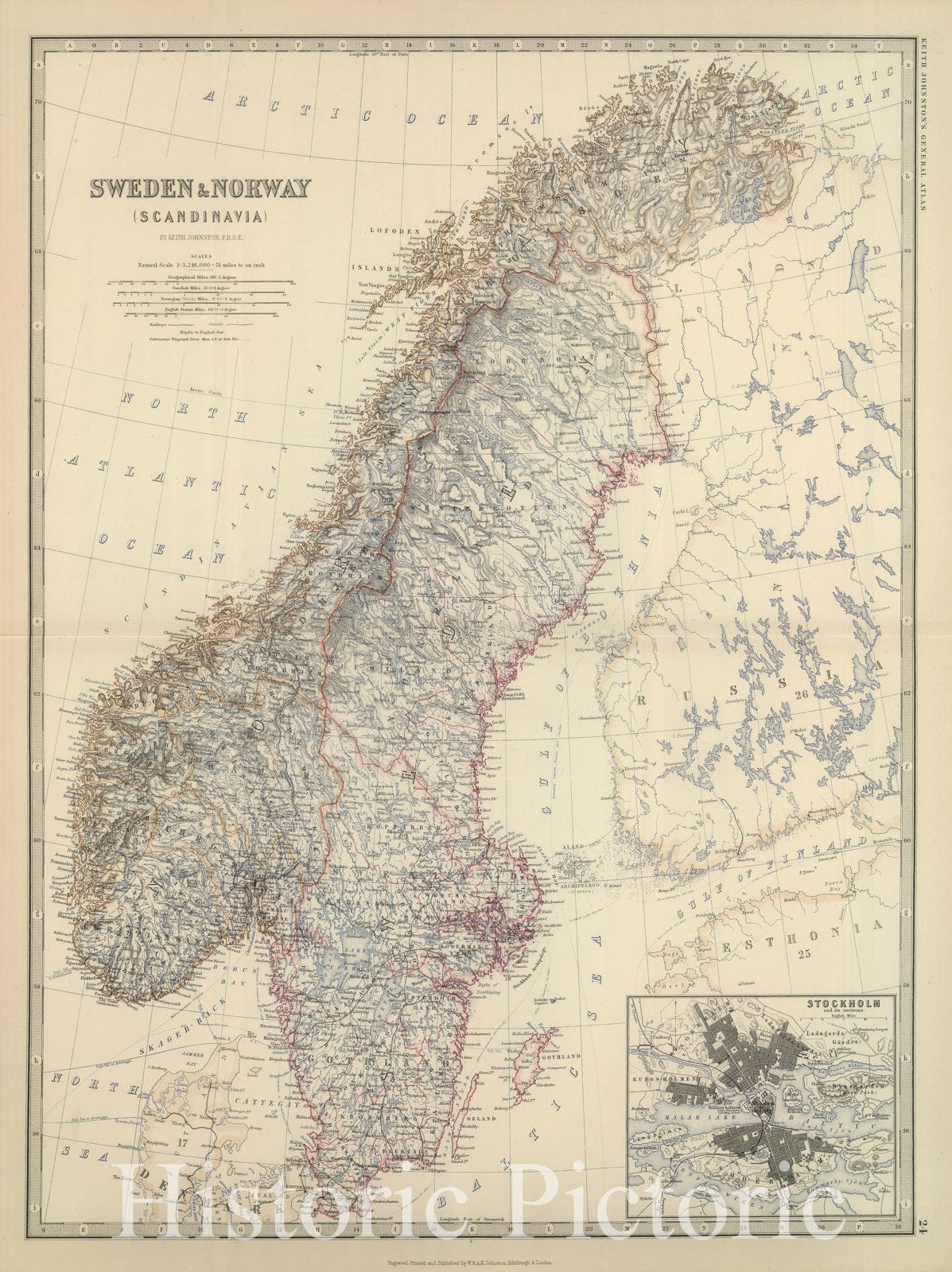 Sweden and Norway 1879 Historical Map Print | Historic Pictoric
