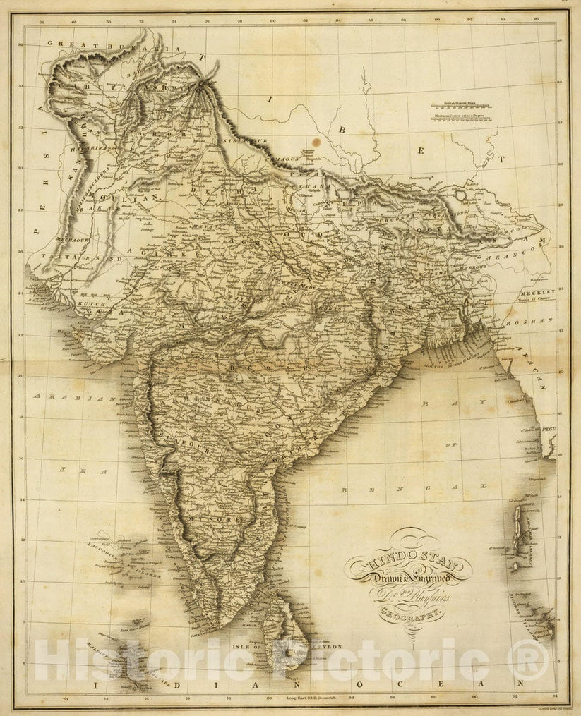 Historic Map : India; Pakistan, Southwest Asia 1814 Indostan. , Vintag ...