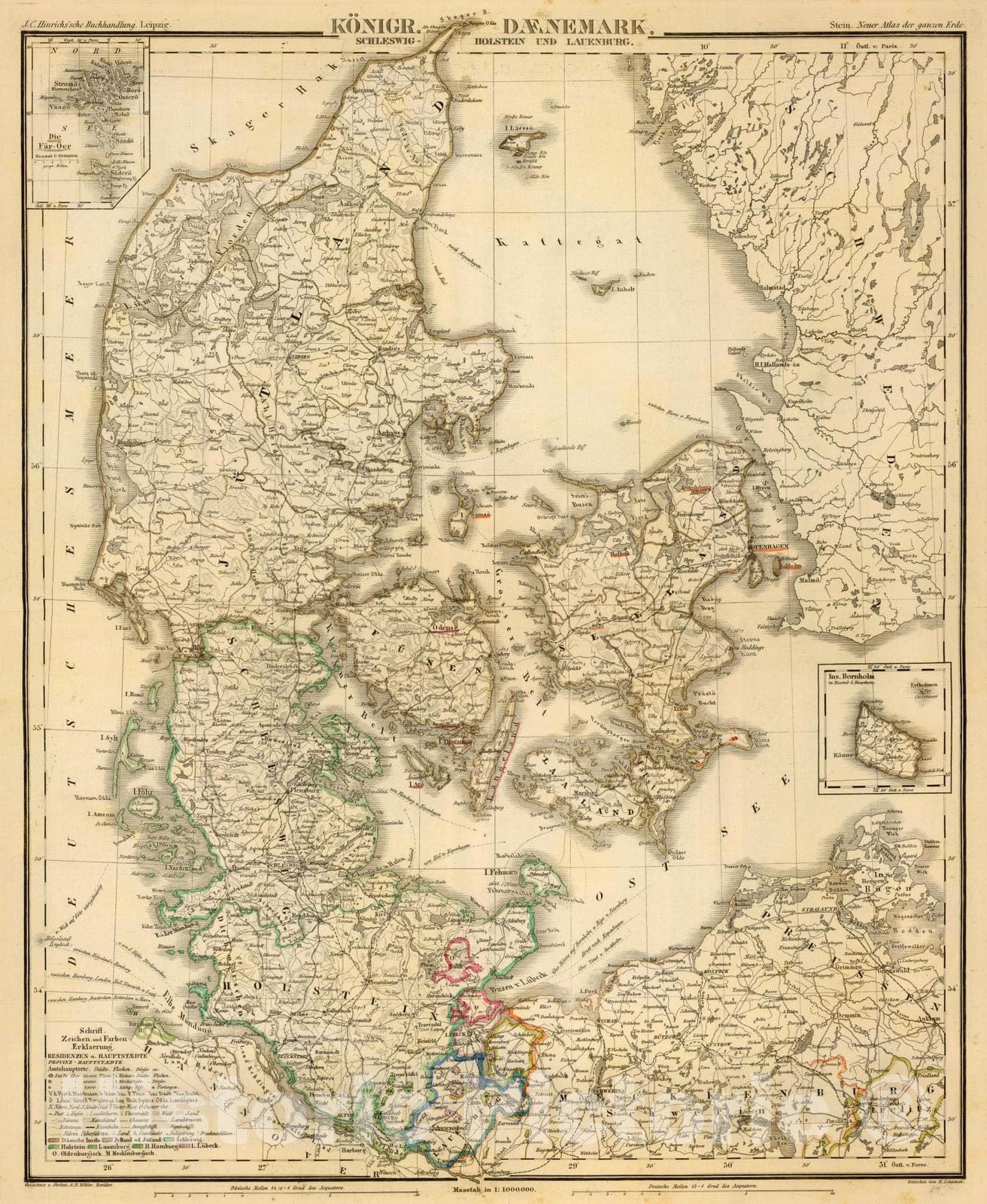 Historic Map : Denmark; Germany, Faroe Islands 1865 Daenemark, Schlesw ...