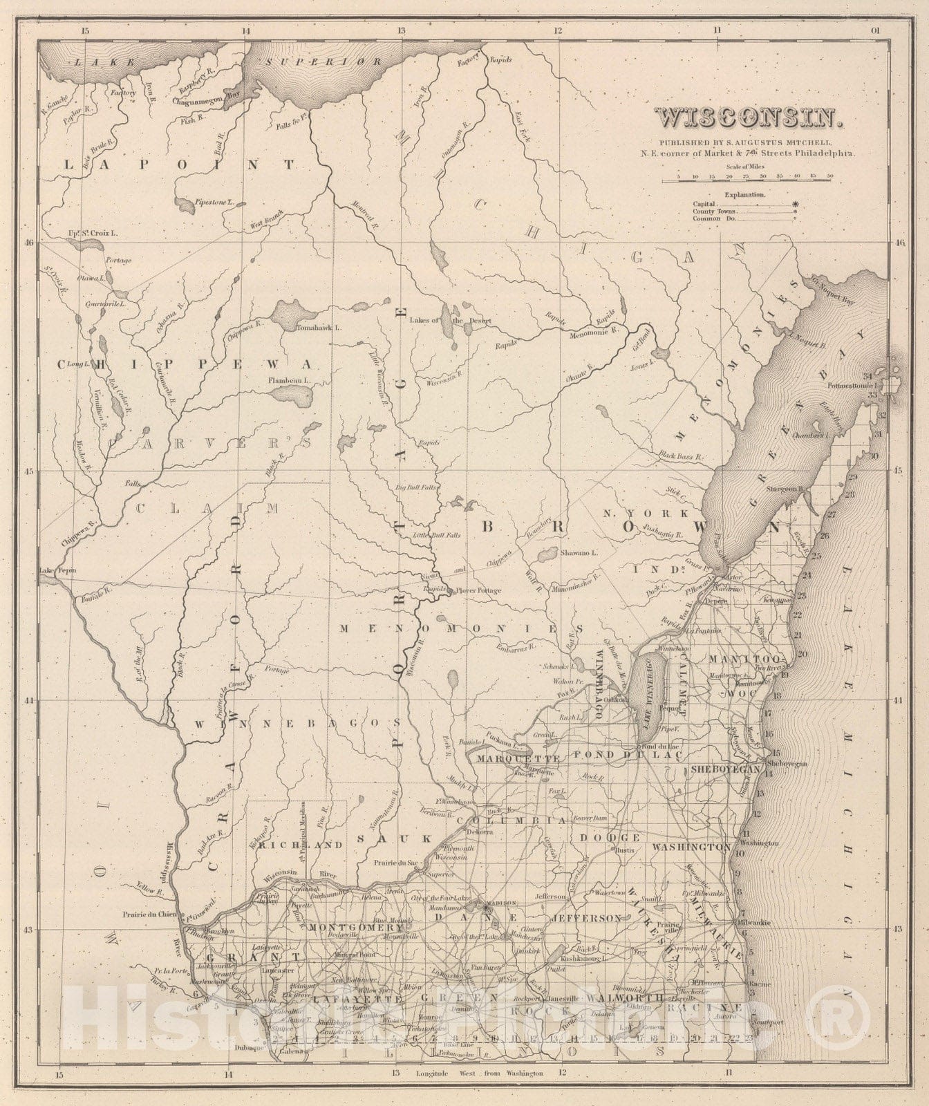 Historic Map : 1848 Wisconsin. - Vintage Wall Art – Historic Pictoric