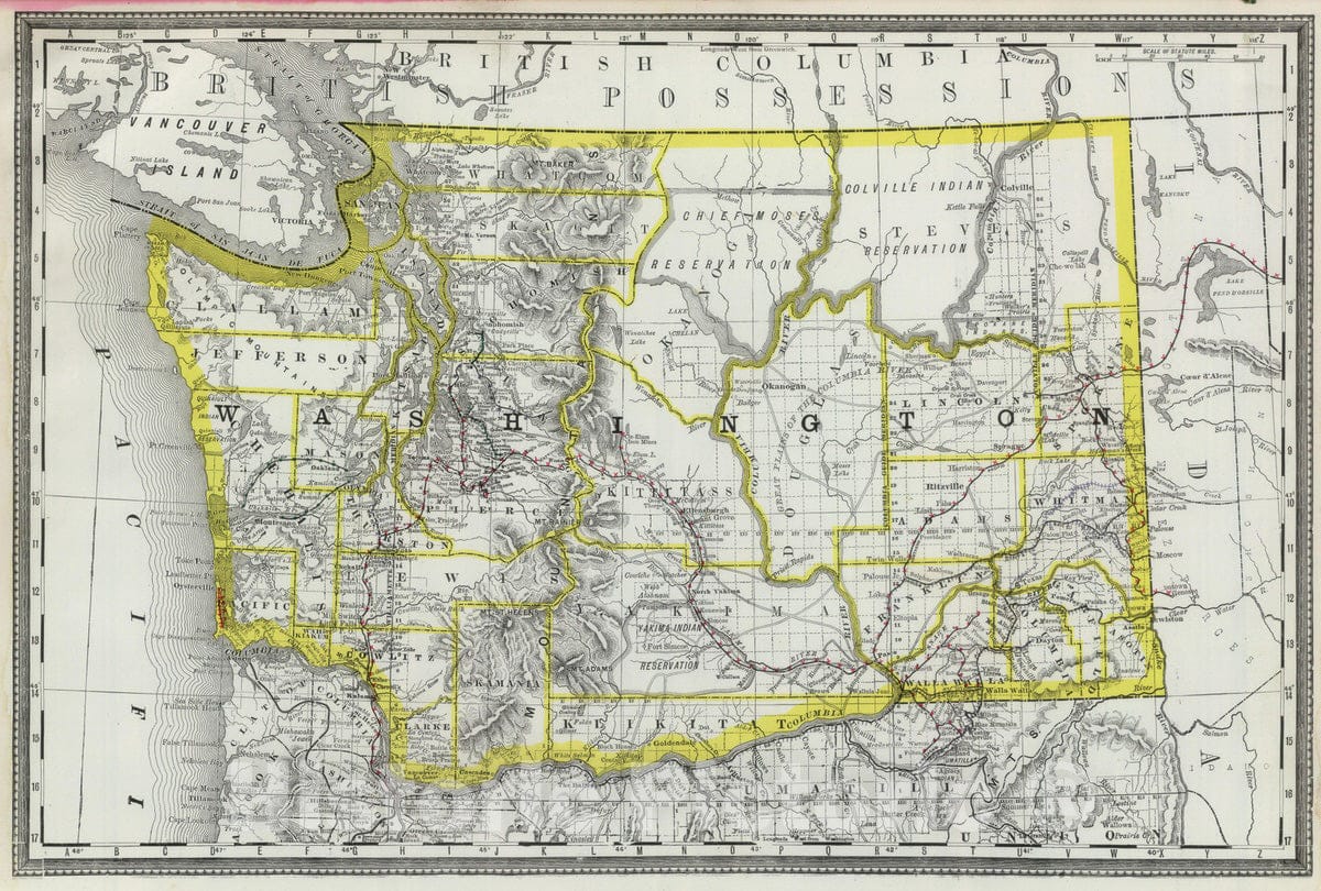 Historic Wall Map : National Atlas - 1889 Washington. - Vintage Wall A ...