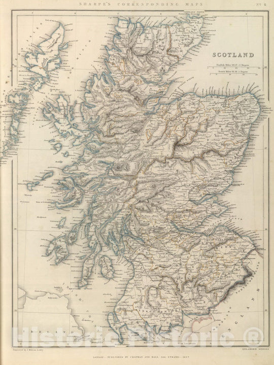 Historic Map : 1847 Scotland. - Vintage Wall Art – Historic Pictoric
