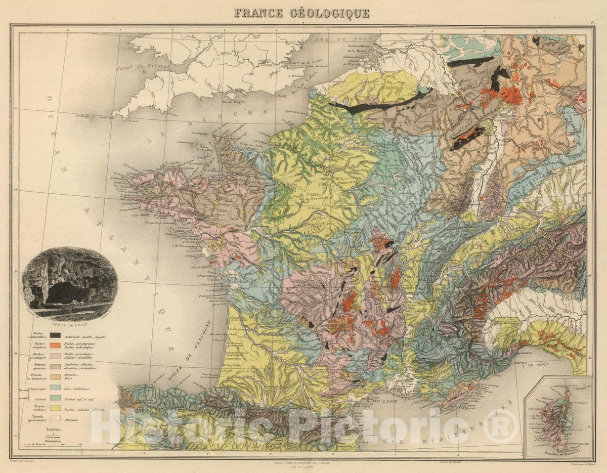 France Geological Map 1892 Historical Reproduction | Historic Pictoric