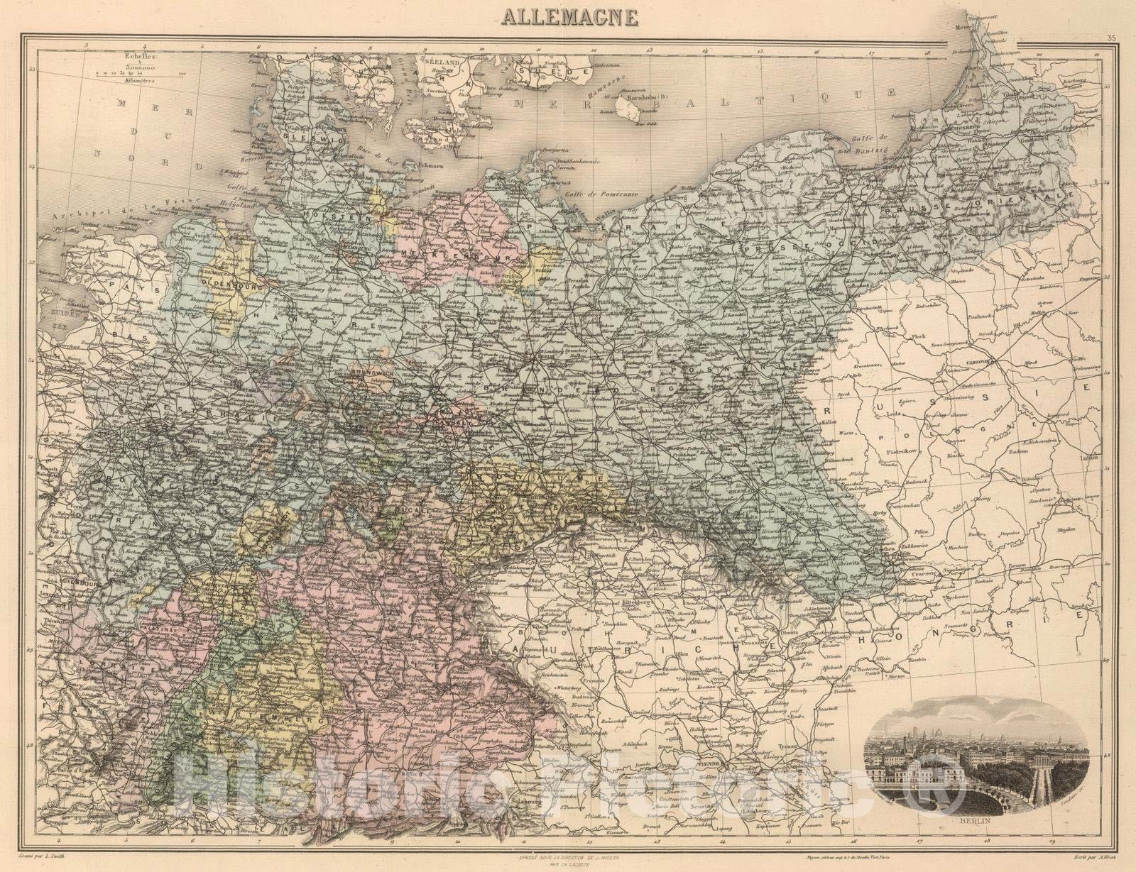 Historic Wall Map : Germany; Poland, 1892 Allemagne. , Vintage Wall Ar ...