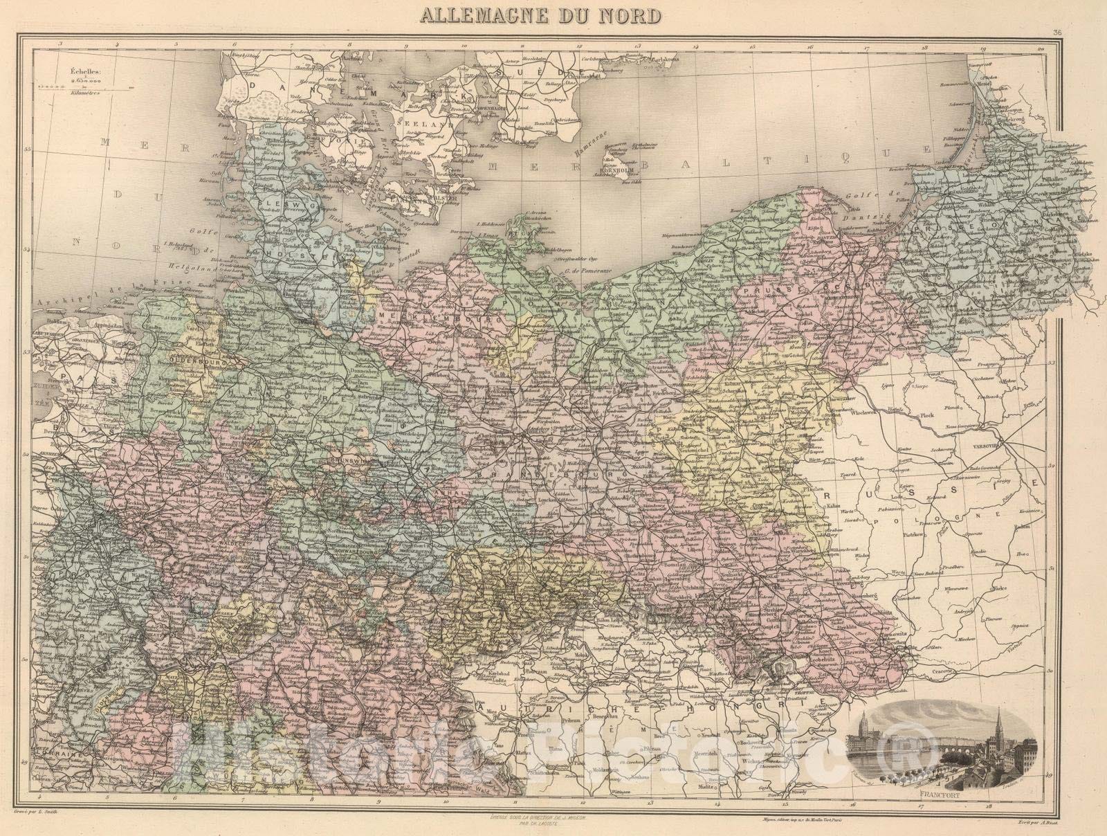 Historic Map : Germany; Poland, 1892 Allemagne du Nord. , Vintage Wall ...