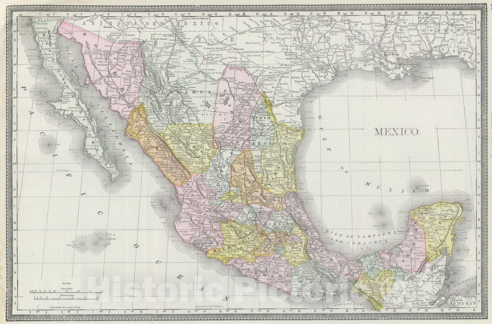 Historic Map : National Atlas - 1889 Mexico. - Vintage Wall Art ...