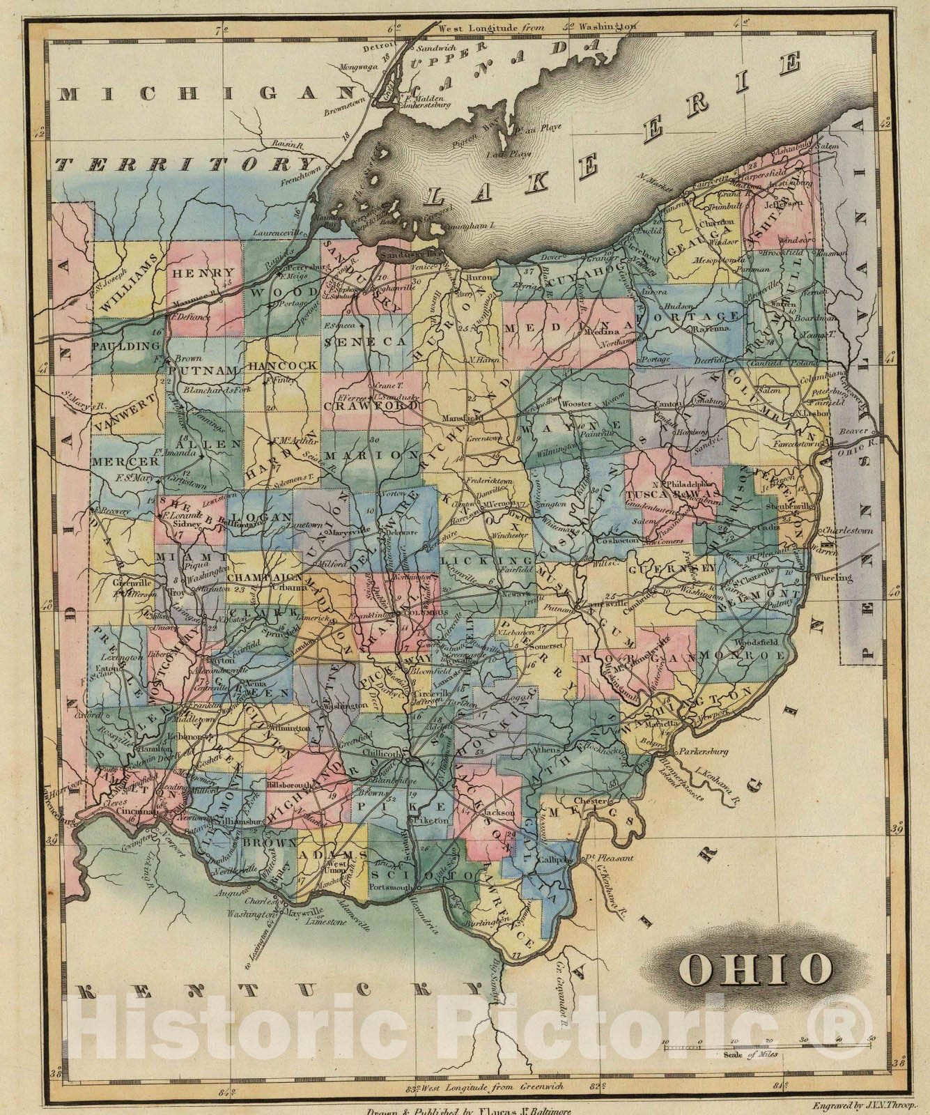 Historic Wall Map : 1823 Ohio. - Vintage Wall Art – Historic Pictoric