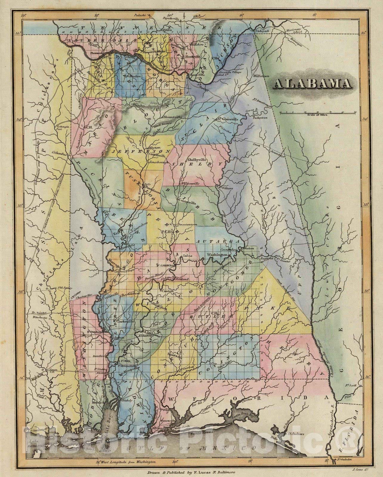 Historic Map : 1823 Alabama. - Vintage Wall Art – Historic Pictoric